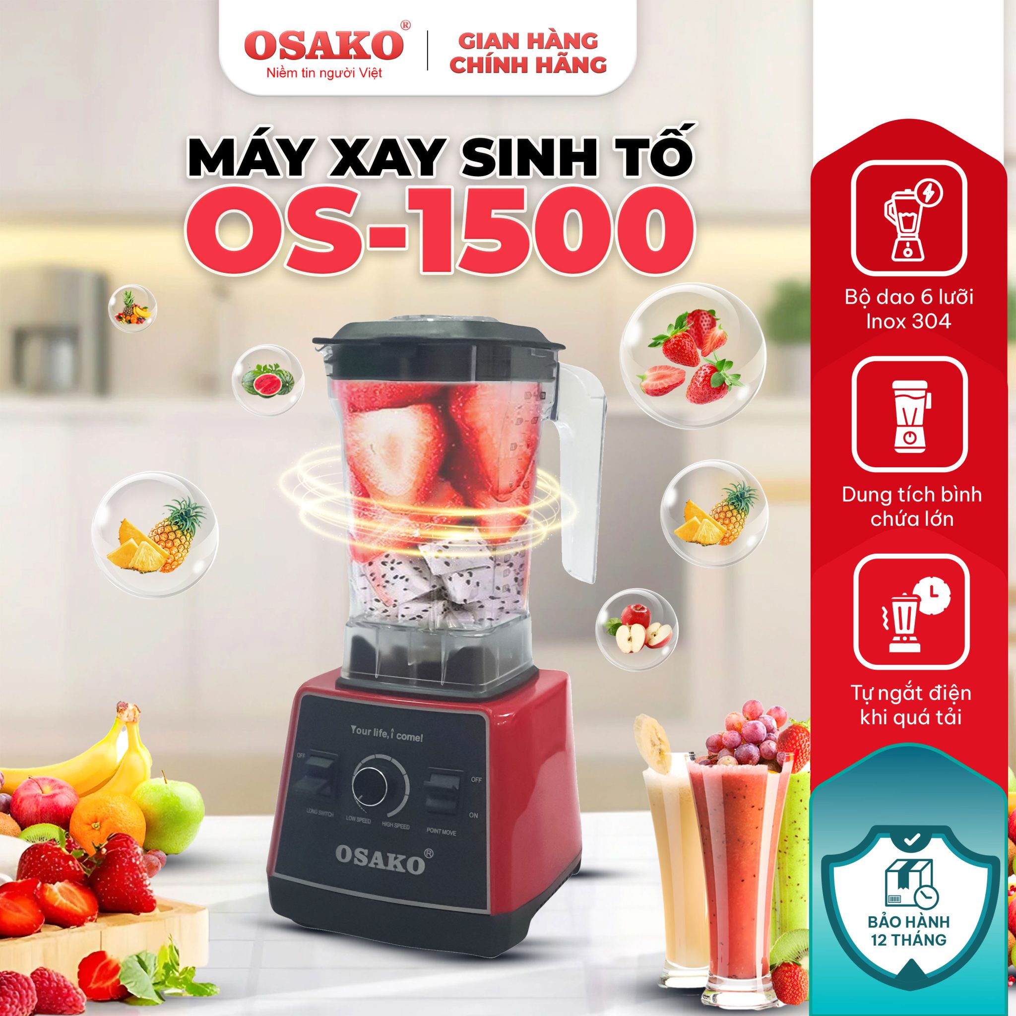 Máy xay sinh tố đa năng OSAKO OS-1500. 1500W - OSAKO